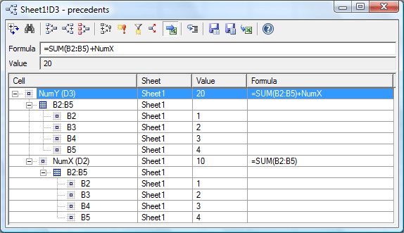 Excel Auditor Add-in Help : Dependency Auditor Window